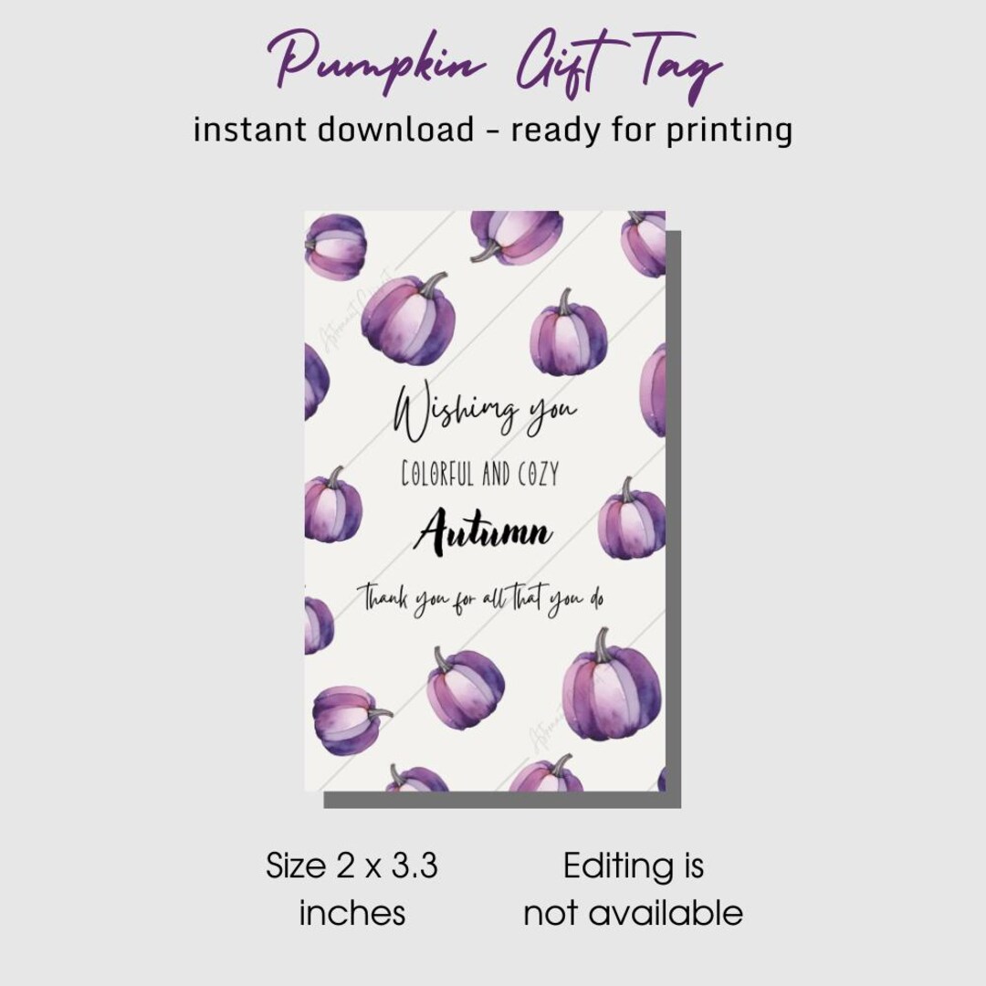 Purple Pumpkin Autumn Gift Tags: Printable Fall Favor Tags (PDF) - Etsy
