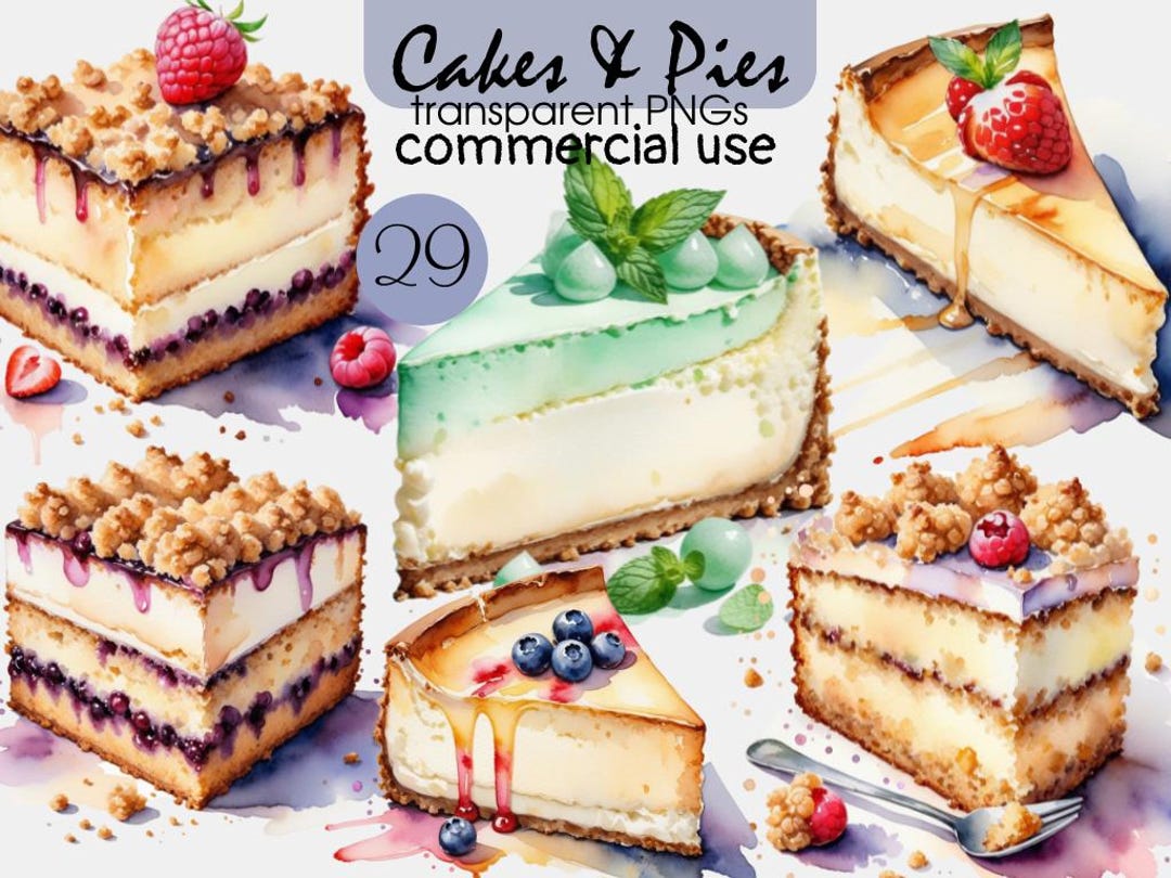 29 Cakes and Pies Watercolor Clipart Set, Dessert Clipart, Cakes ...