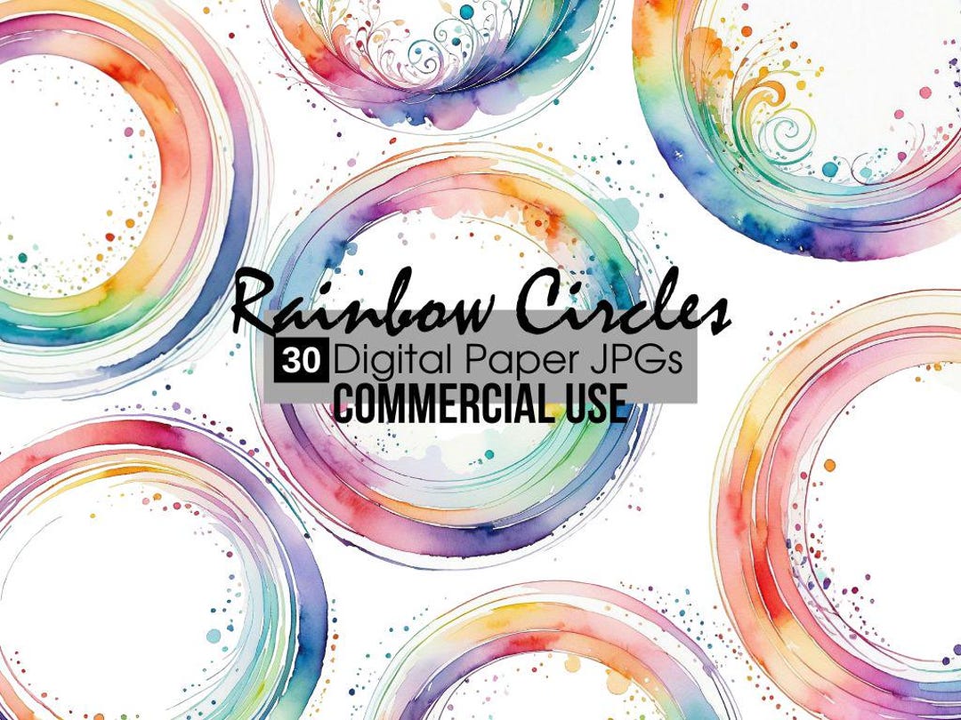 Rainbow Circles Watercolor Digital Paper: 30 Jpgs (digital Download) - Etsy