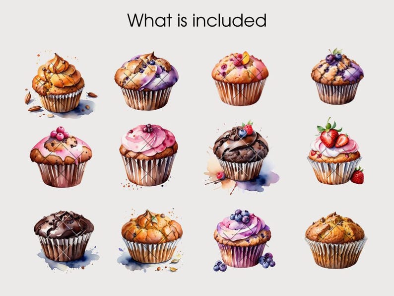 26 Muffins & Cupcakes Watercolor Cliparts, Commercial Use Pngs ...
