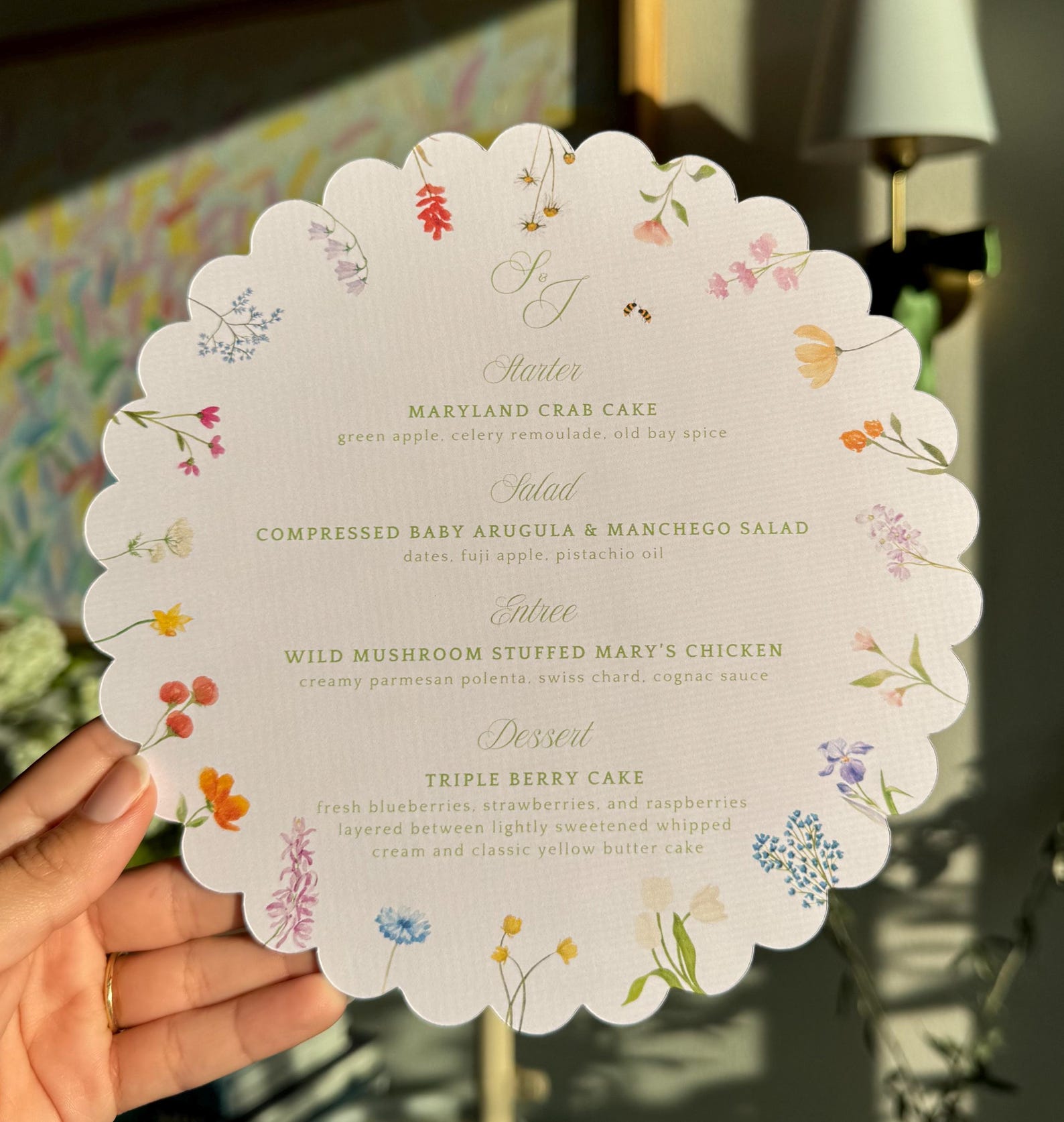 Printed Scallop Wavy Shaped Wedding Menus, Floral Design, Scallop Edge ...