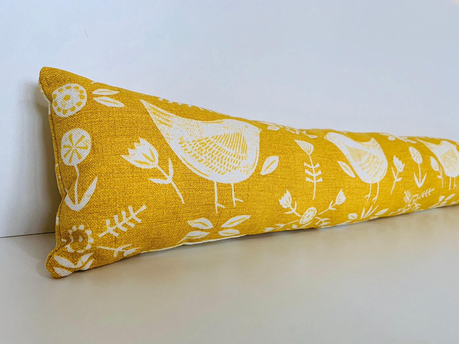 Yellow Scandi Birds Heavy Draught Excluder 70-200cm, Weighted Draft ...