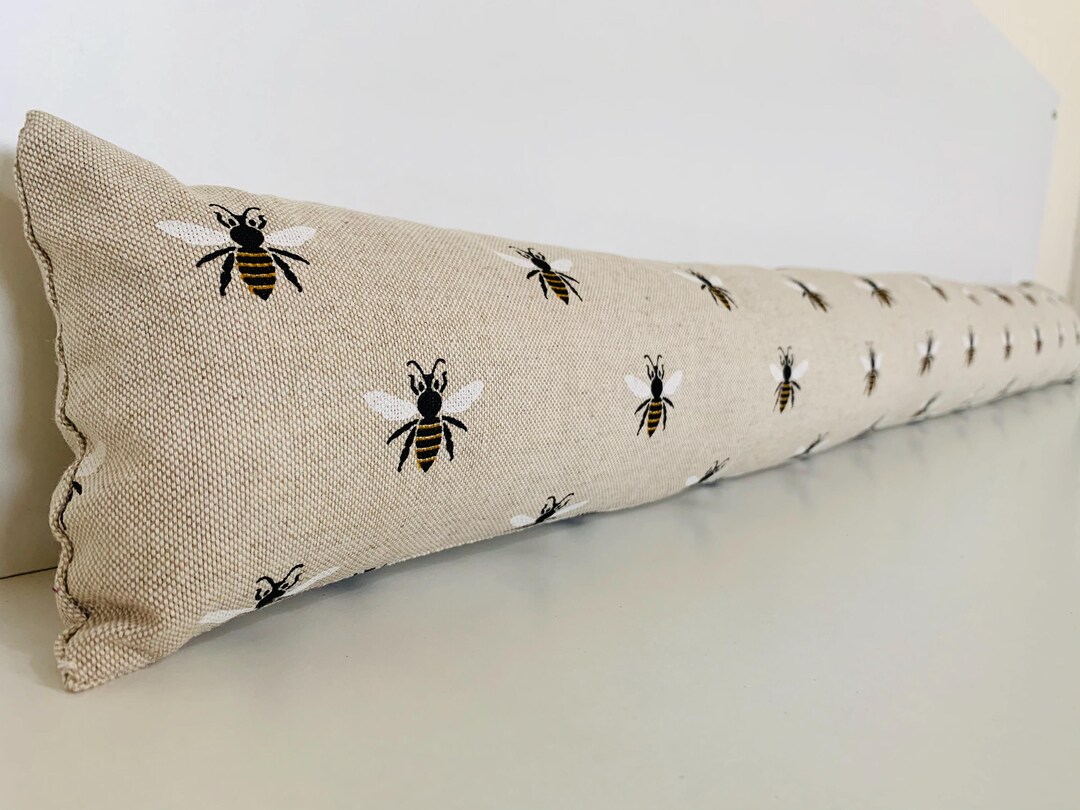 Bumble Bee Print Draught Excluder: Linen Blend Cottage Decor 70-200cm ...