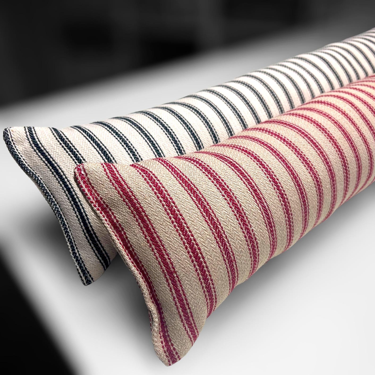 Red French Ticking Stripe Heavy Draught Excluder – 70-200cm, Weighted ...