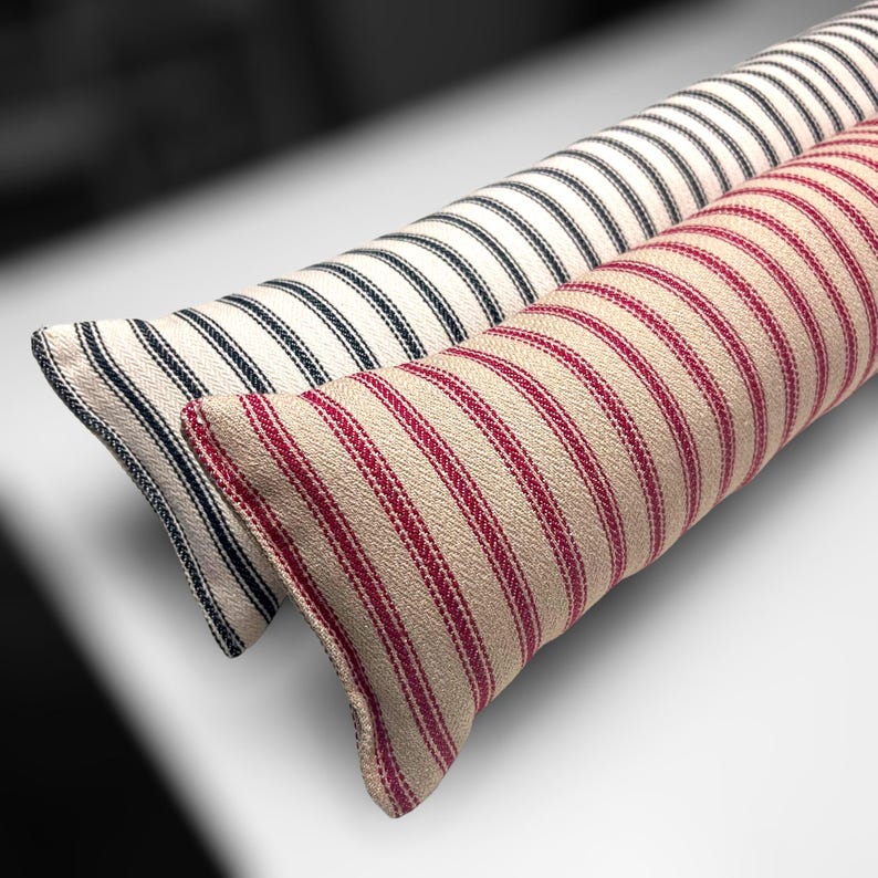 Red French Ticking Stripe Heavy Draught Excluder – 70-200cm, Weighted ...