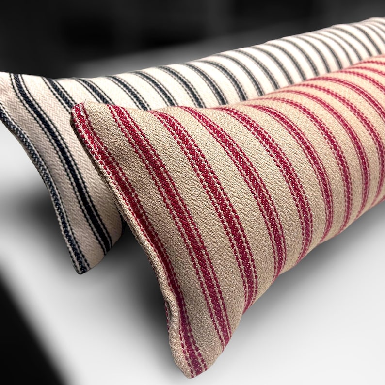 Red French Ticking Stripe Heavy Draught Excluder – 70-200cm, Weighted ...