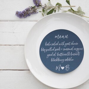 25 Light Pink Round Wedding Plate Menu Rustic Wedding Menu Custom ...