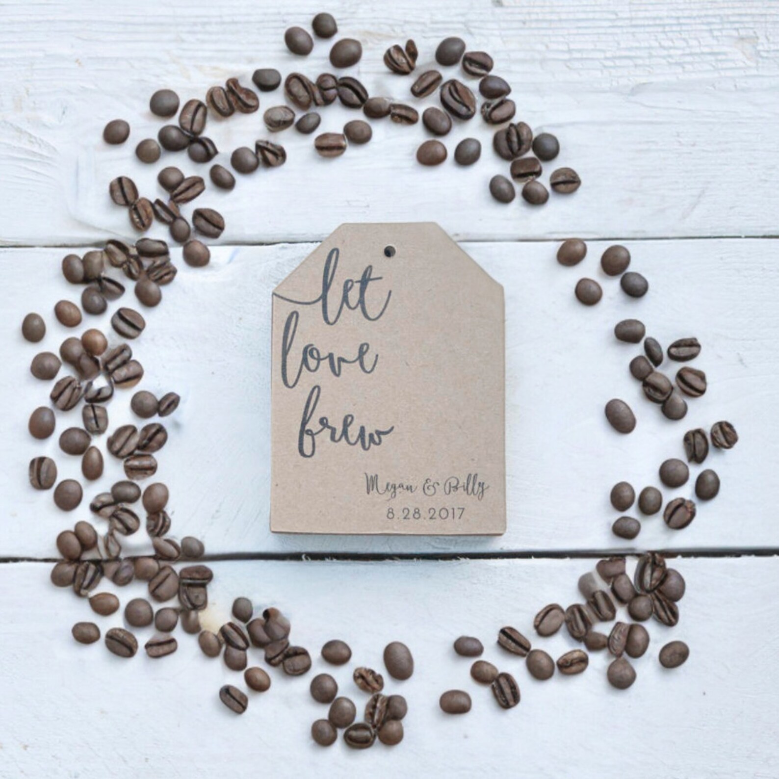 Let Love Brew Custom Tag Wedding Favors - Custom Coffee Wedding Tags ...