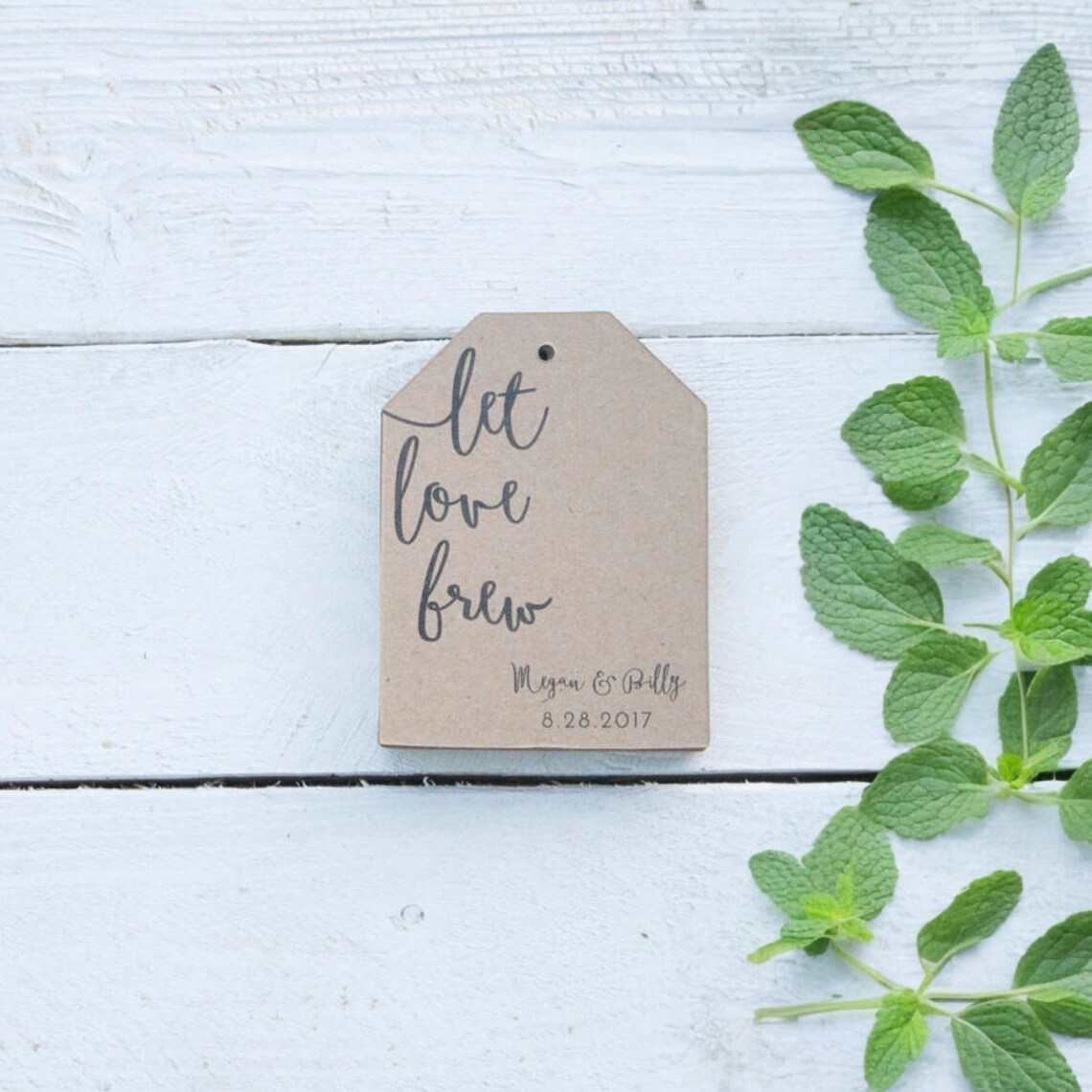 Let Love Brew Custom Tag Wedding Favors - Custom Coffee Wedding Tags ...