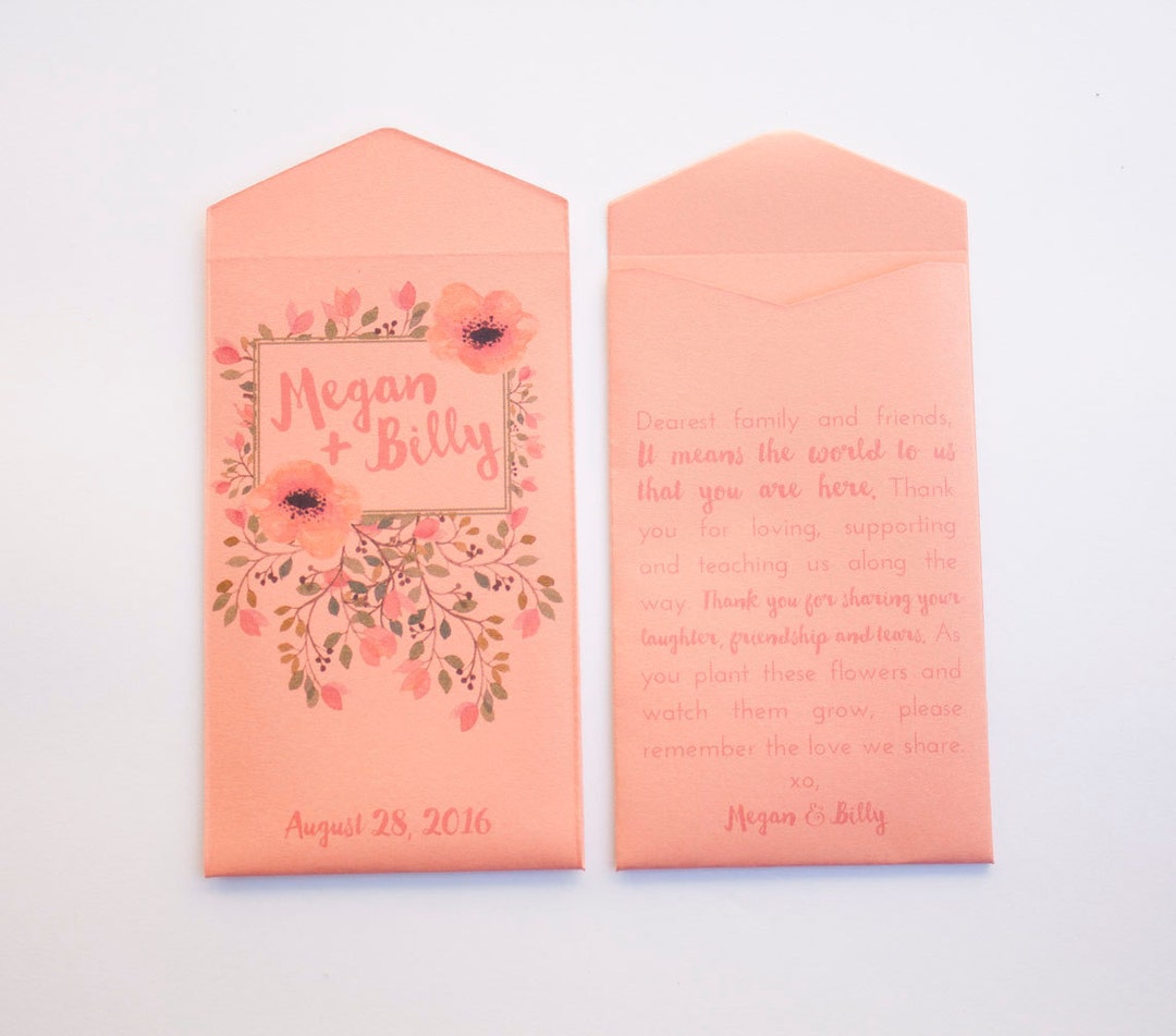 Spring Floral Custom Seed Packet Wedding Favors Many Colors Available ...