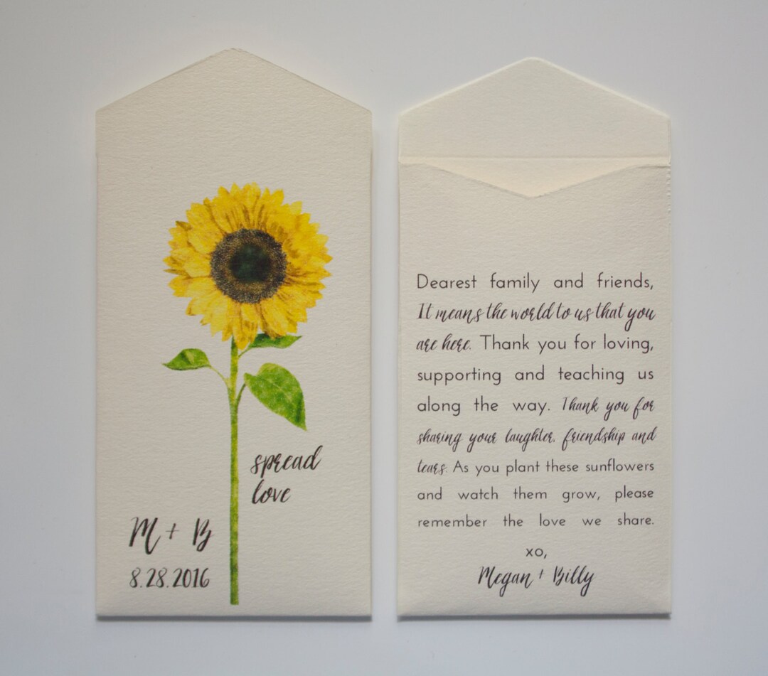 DIY Cream Sunflower Seed Packet Wedding Favor Envelopes - Simple ...