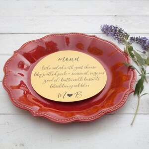 25 Light Pink Round Wedding Plate Menu Rustic Wedding Menu Custom ...