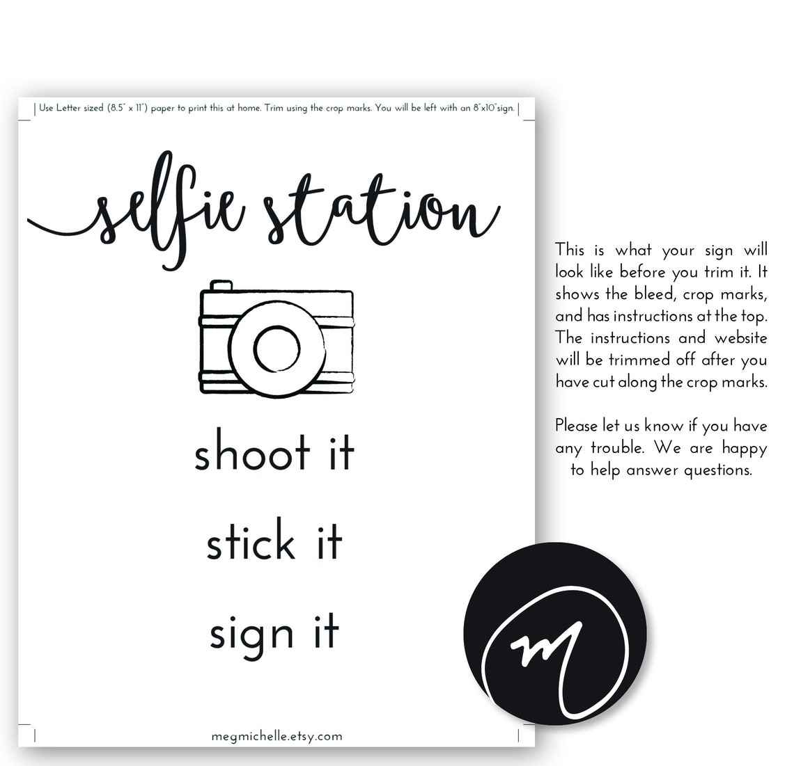 Selfie Station Wedding Sign Printable Photo Booth Wedding Sign | Etsy