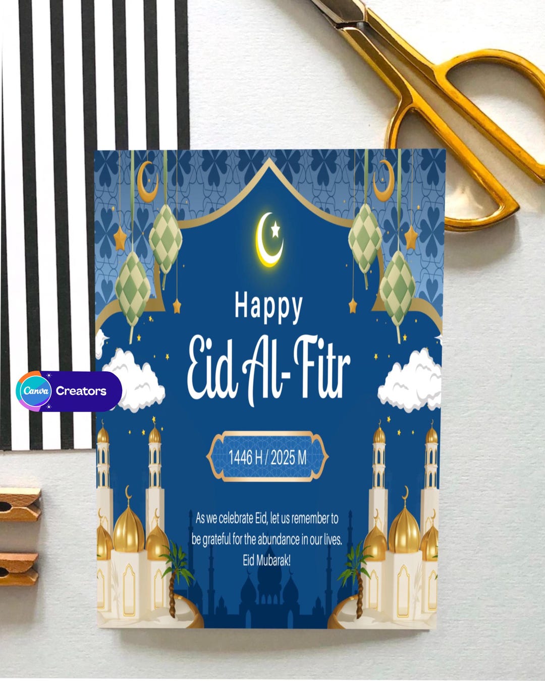Happy Eid Al-fitr Card | Digital Printable Greeting Card | Eid Mubarak ...