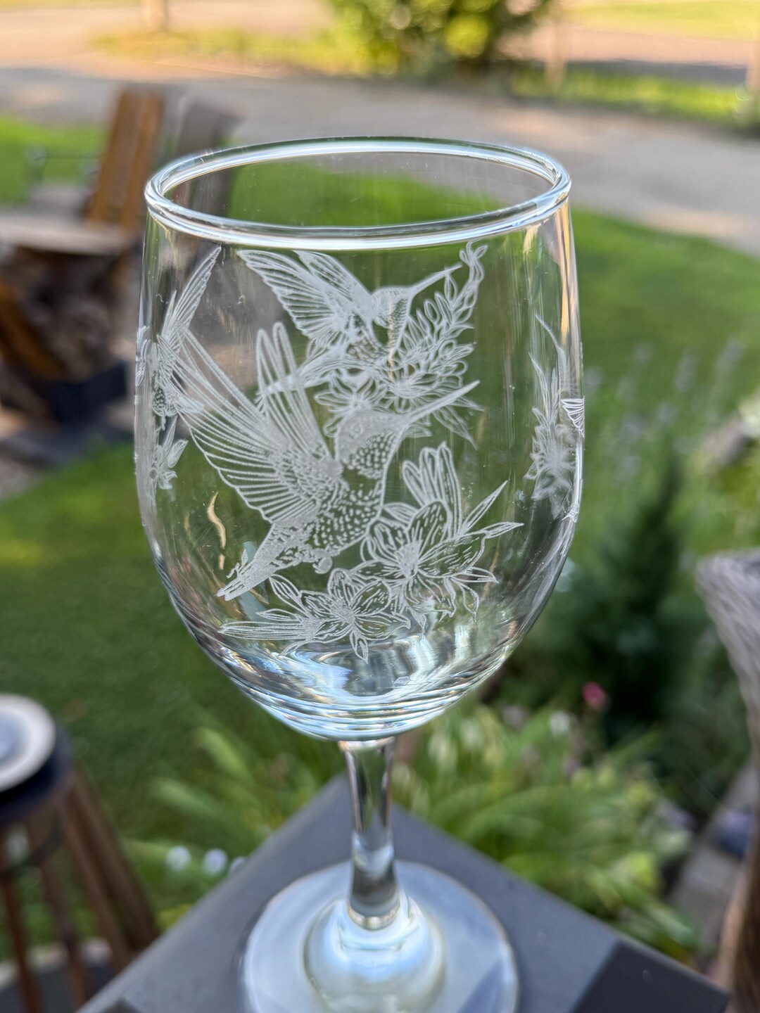 Artisan Hummingbird Wine Glass With Laser Engraving - Cherished Moments ...