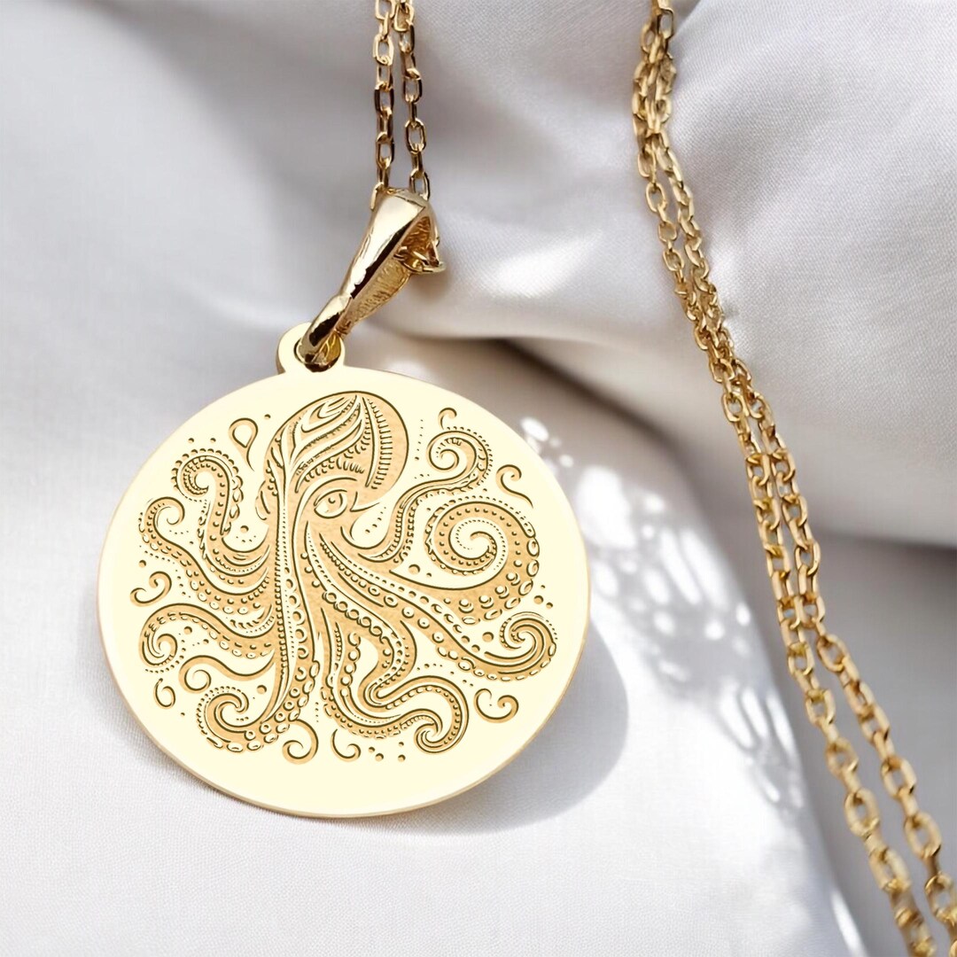 Octopus Necklace, 14K Gold Sea Life Necklace, Dainty Tentacle Charm ...