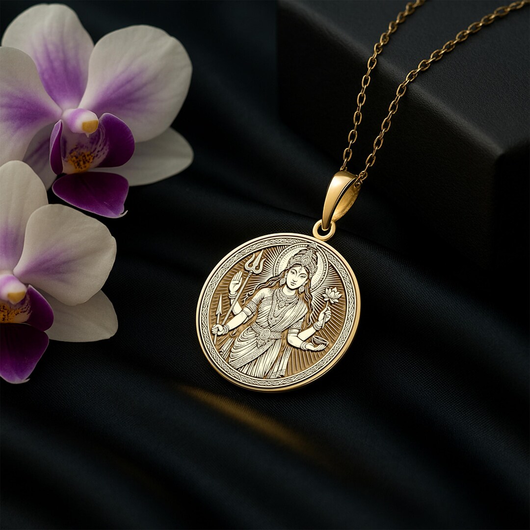 14K Gold Parvati Goddess Medallion Necklace: Hindu Spiritual Jewelry ...