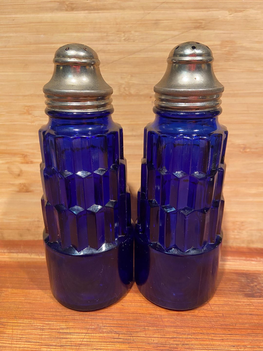 ART DECO Hazel Atlas Blue Cobalt Glass Matching Skyscraper Salt and ...
