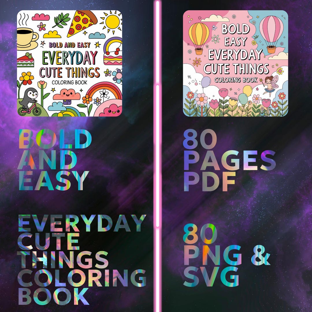 Everyday Cute Things Coloring Pages Book, 80 Page Printable PDF Plus 80 ...