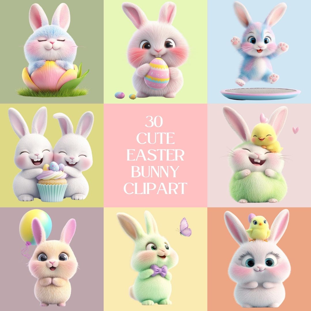 Easter Bunny Clipart Set | 30 Easter Bunny PNG Design - Etsy