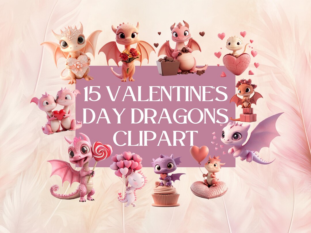 Valentine's Day Dragons Clip Art | 15 PNG Cute & Playful Dragons for ...