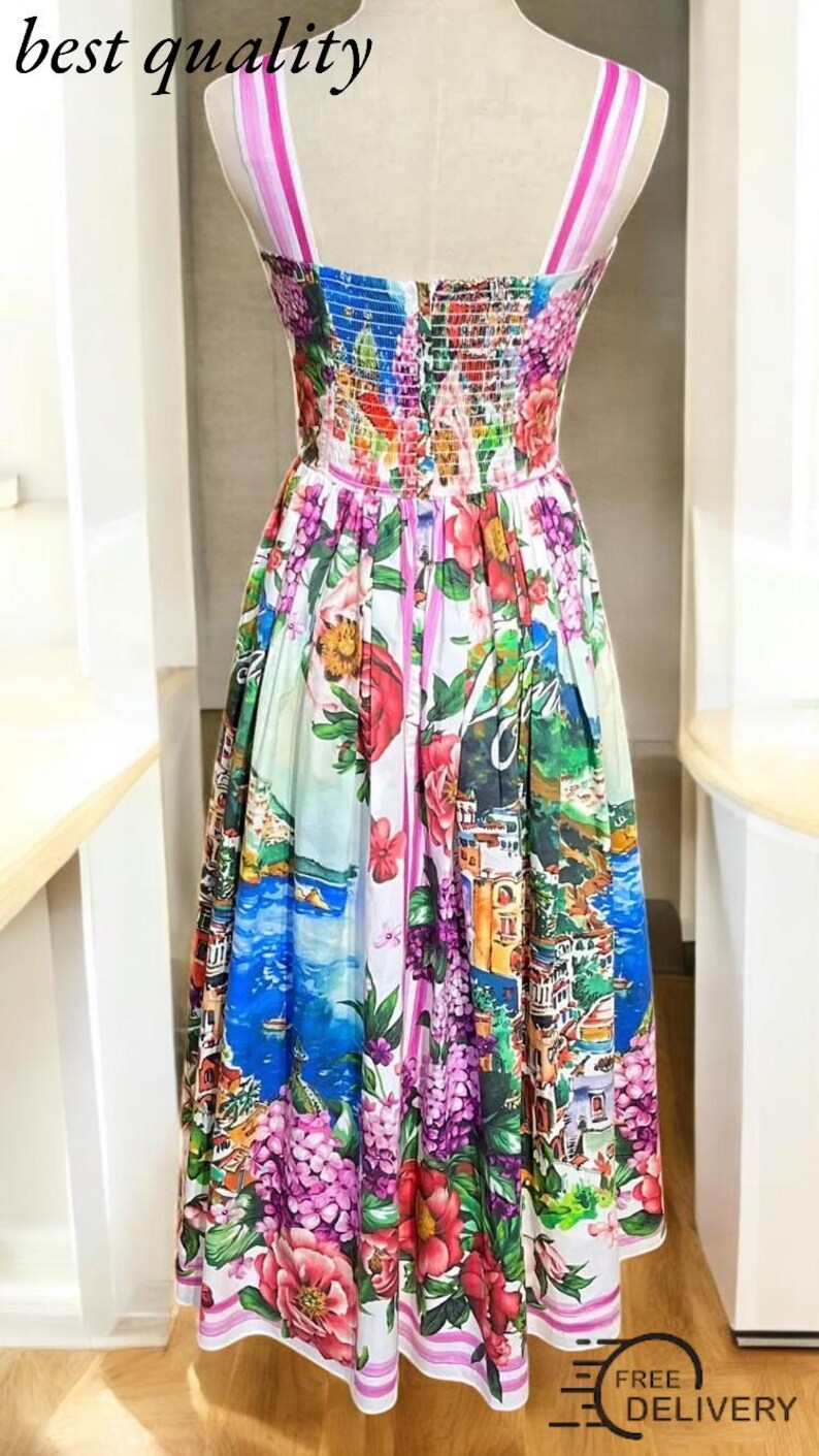Handmade Italian Designer Positano Print Push-up Cotton Dress – Dolce ...