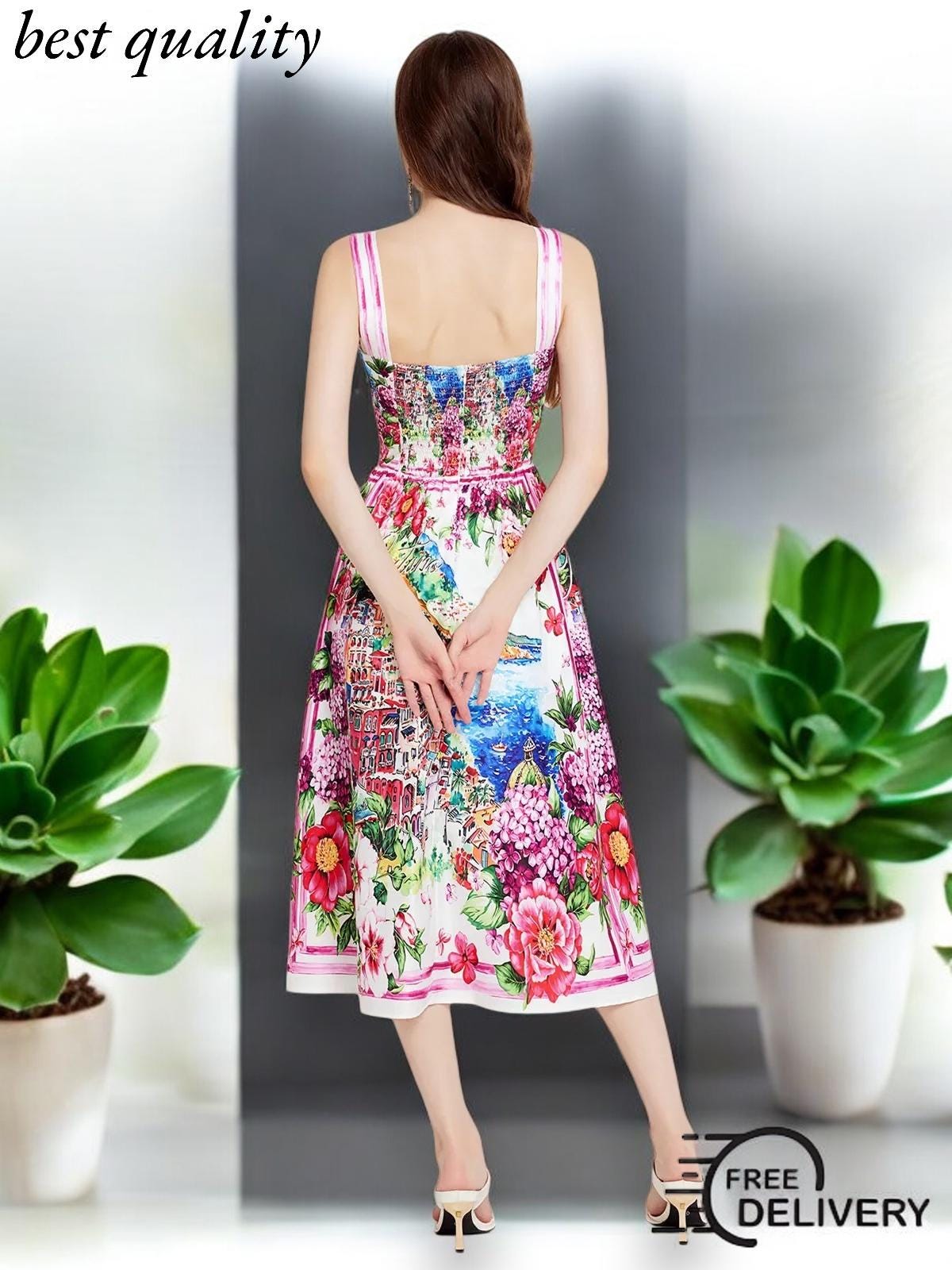 Handmade Italian Designer Positano Print Push-up Cotton Dress – Dolce ...