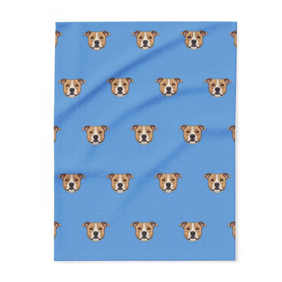 Staffy Dog Face Pattern Blanket | Fleece Throw, Blue Puppy Print - Etsy UK