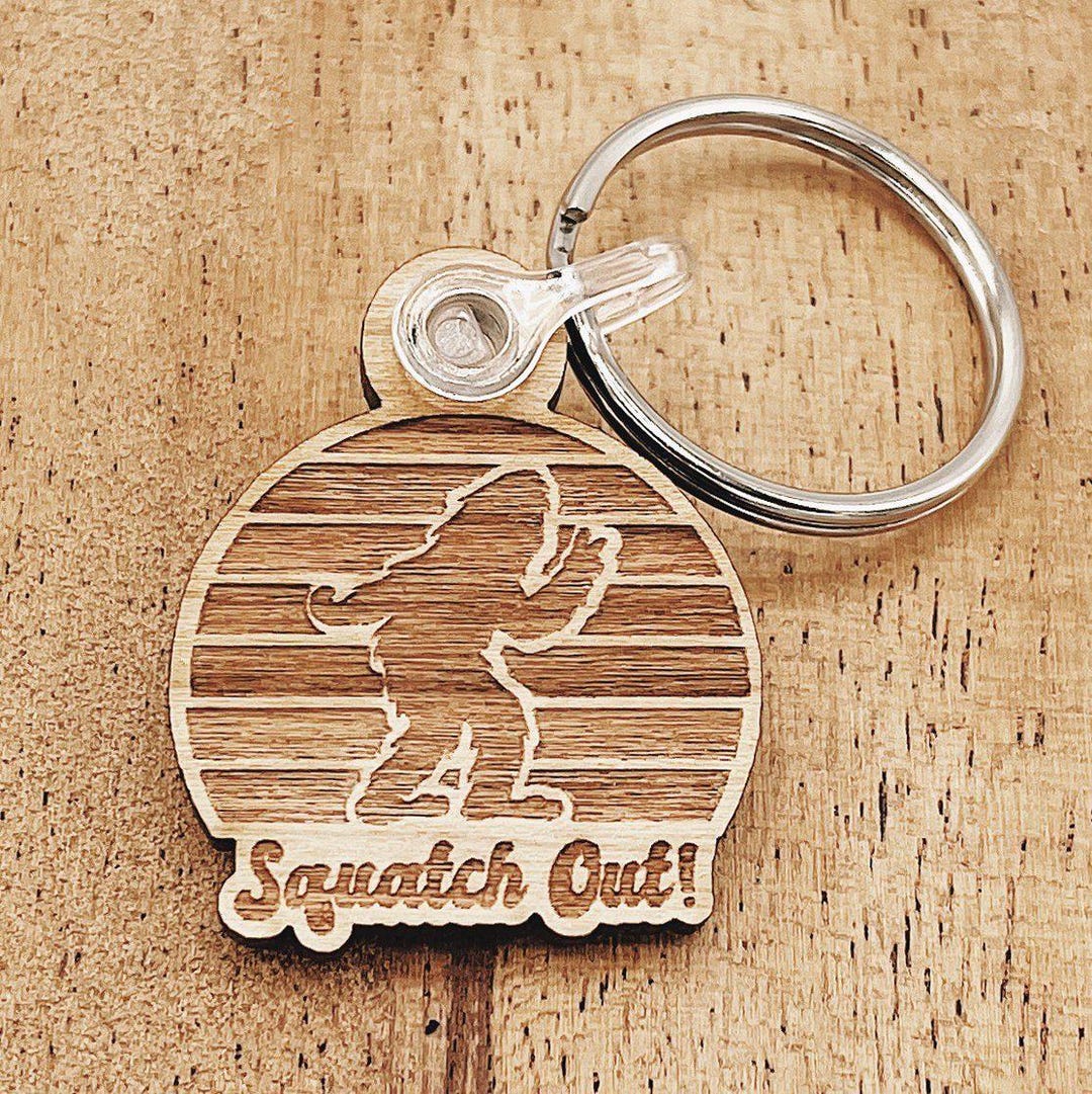 Squatch Out Bigfoot Sasquatch | Wooden Key Ring CLEARANCE - Etsy