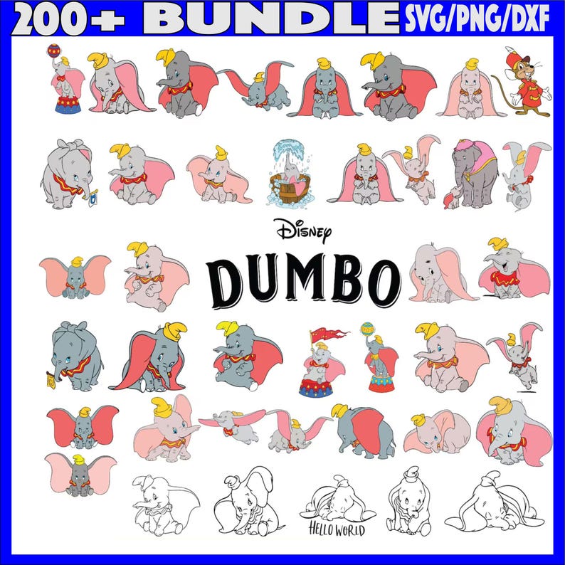 200+ Dumbo Svg Bundle, Svg - Png - Dxf- Eps, Cartoon, Elephant, Layered ...