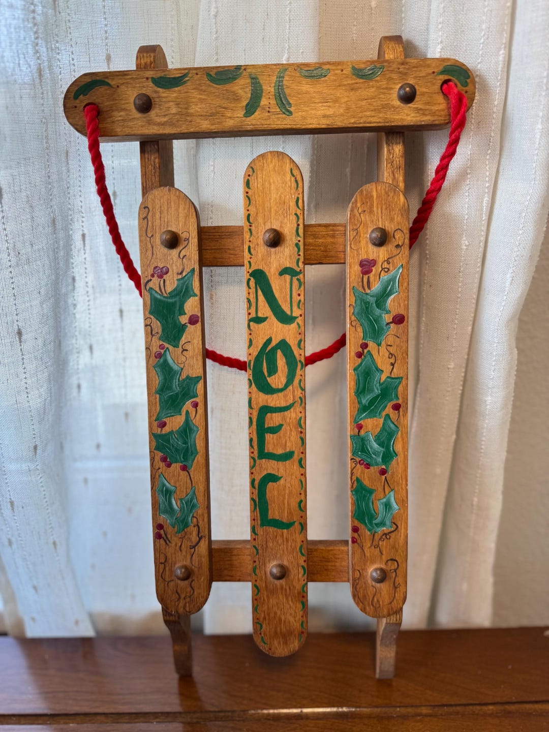 18” Vintage Christmas Handpainted Sled - Etsy