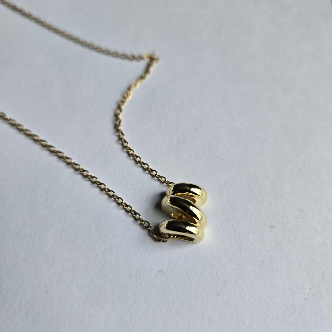Golden Half Circle Rope Necklace, Solid Three Loop Dangle Pendant - Etsy