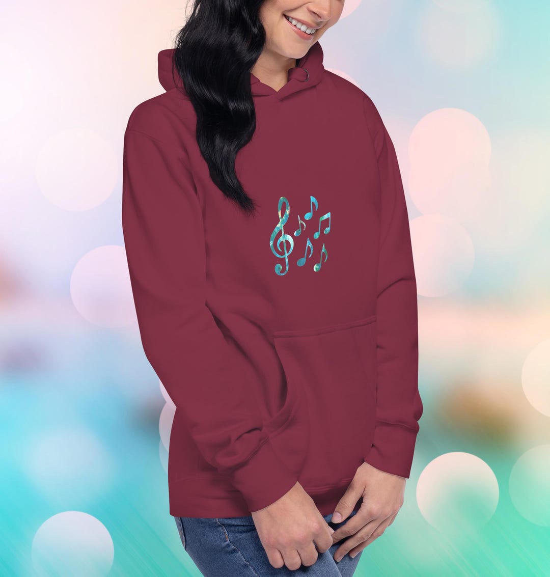 Treble Clef & Music Notes Hoodie: Long Sleeved Pullover for Men, Women ...