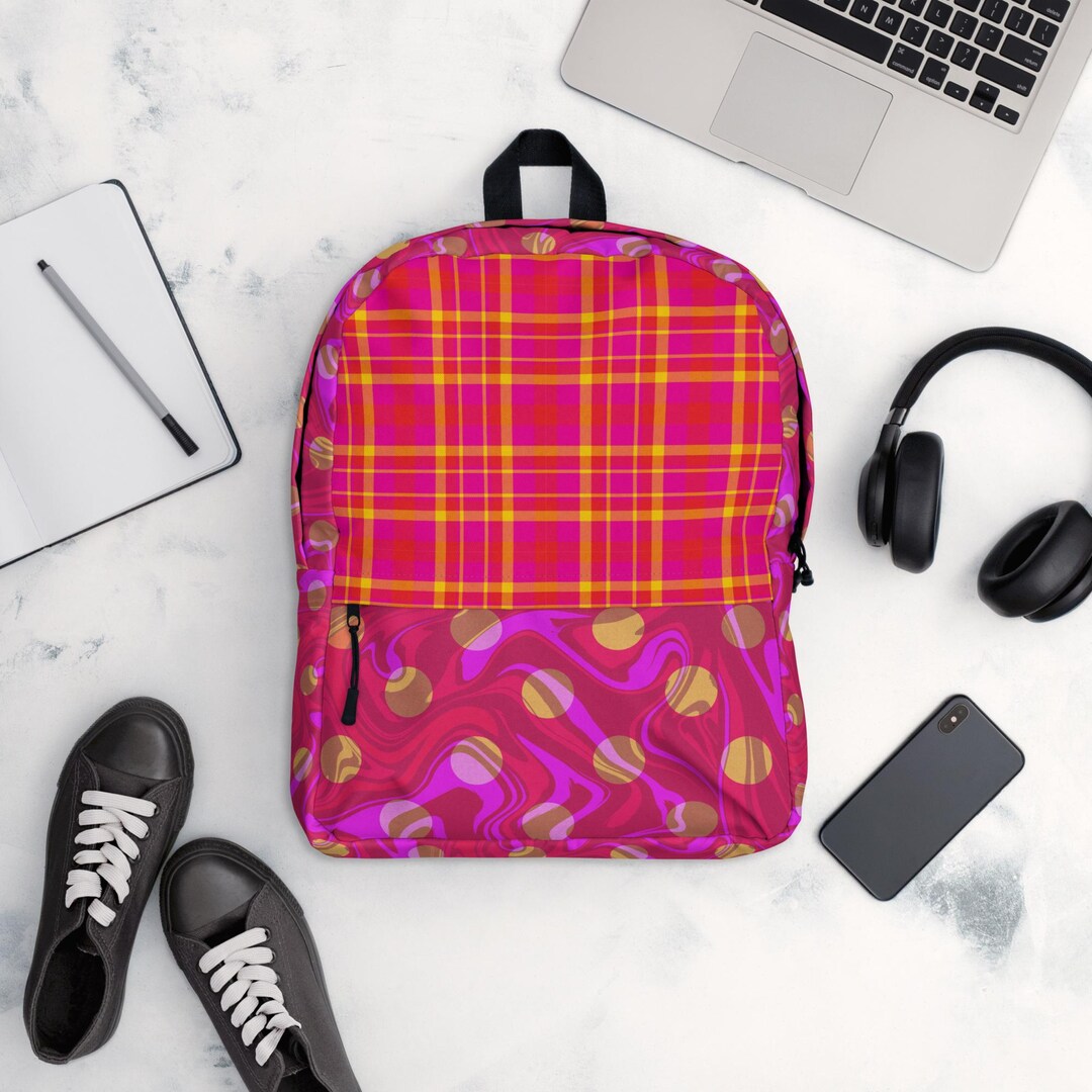 Hot Pink Plaid Backpack: Retro Polka Dot Fashion Bag - Etsy
