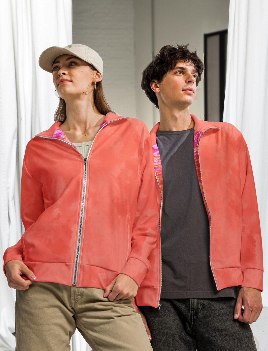 Recycled Poly Zip Jacket in Watermelon Coral Tie Dye - Etsy