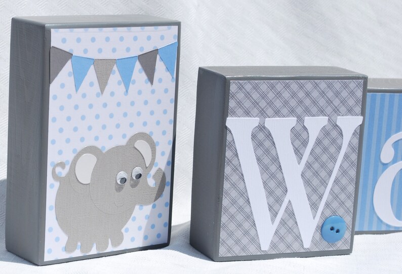 Blue and Gray Baby Elephants Personalized Wood Name Blocks . | Etsy