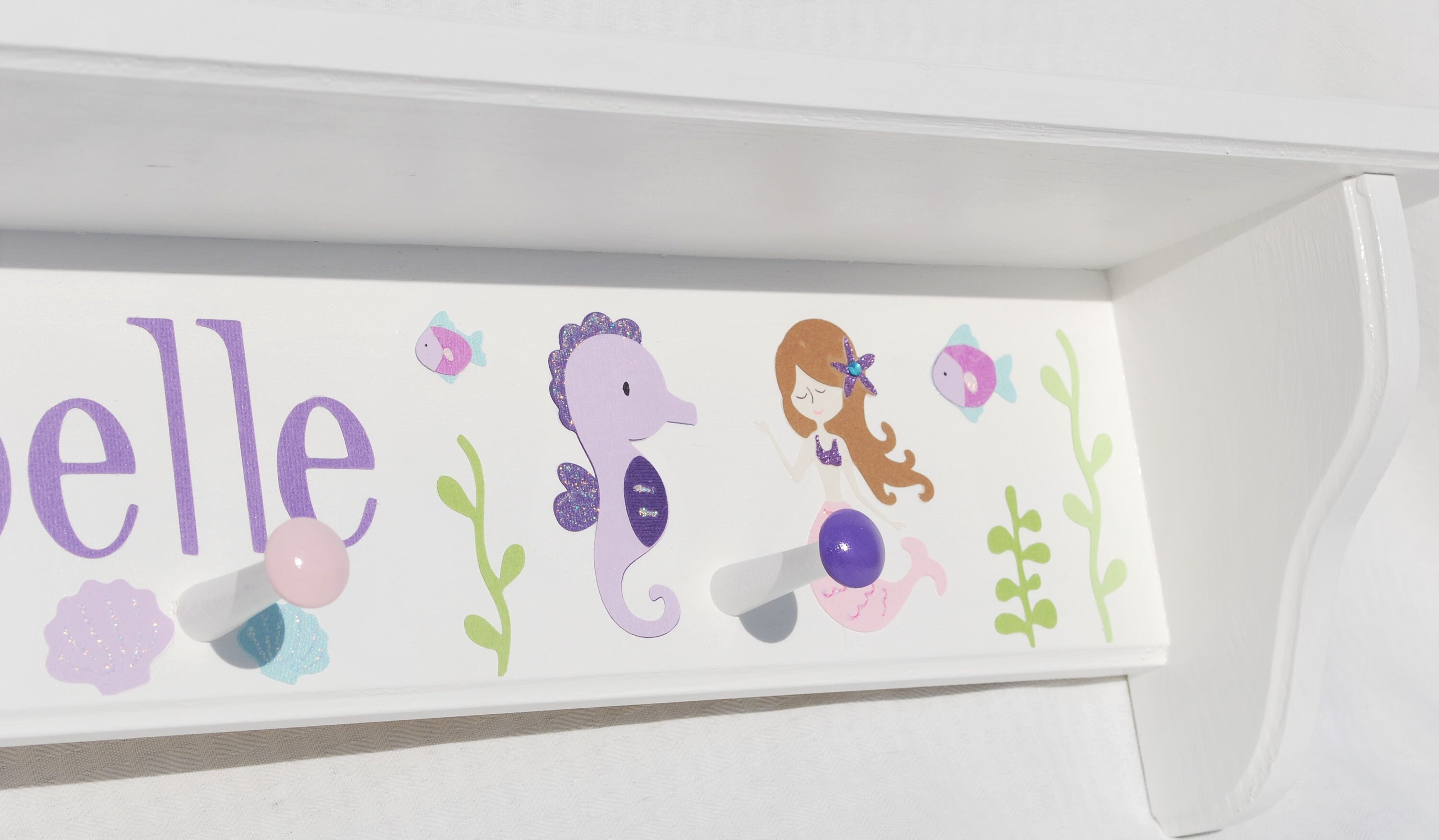 Girls Wall Shelf With Pink and Purple Mermaids Seahorse and | Etsy
