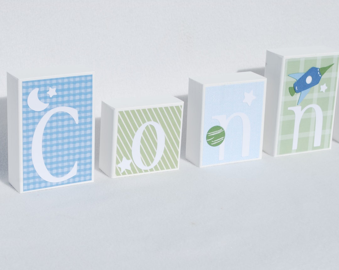 Outer Space Name Sign, Personalized Wood Baby Name Sign, Pastel Blues ...