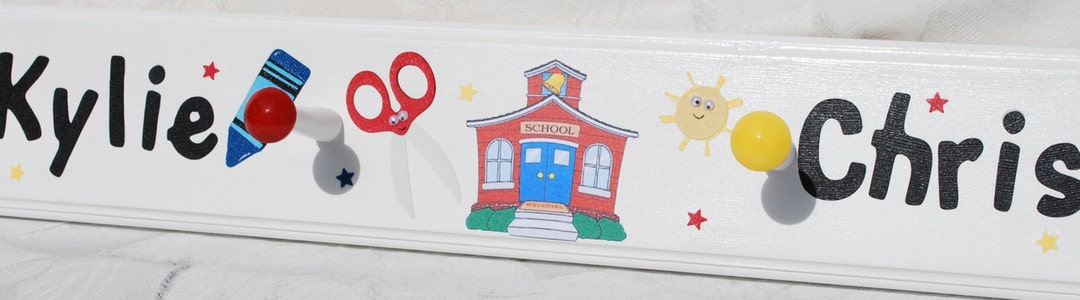 Playroom Backpack Hooks or Kids Coat Rack. Back to School Theme ...