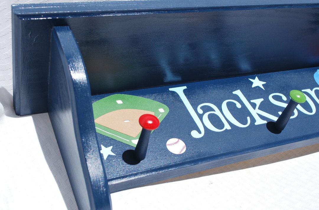 Navy Blue Wood Shelf . Baseball Theme . Boys Baseball Room . Sports ...