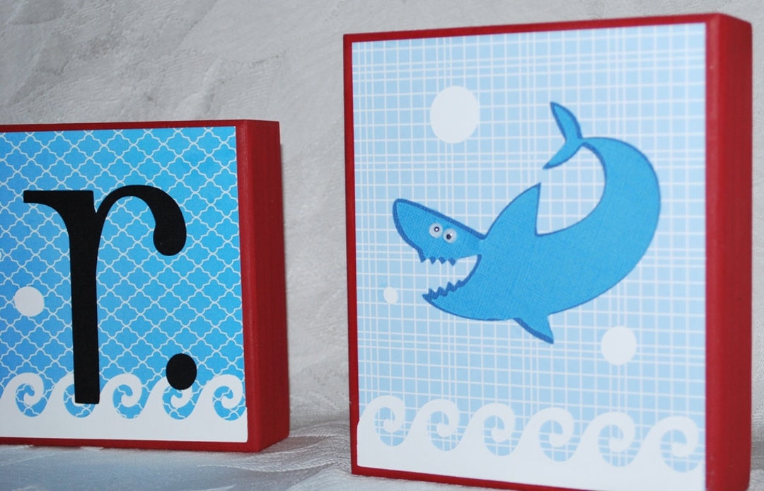 Personalized Shark Birthday Blocks: Nursery Decor, Name Display - Etsy