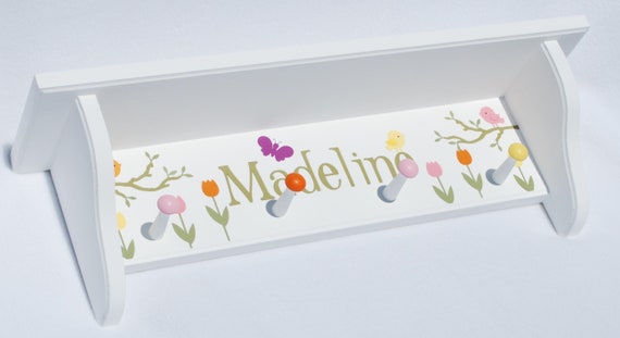 Girls Book Shelf With Pegs . Hat Rack . Wall Hooks . - Etsy