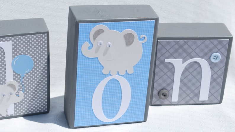 Blue and Gray Baby Elephants Personalized Wood Name Blocks . | Etsy