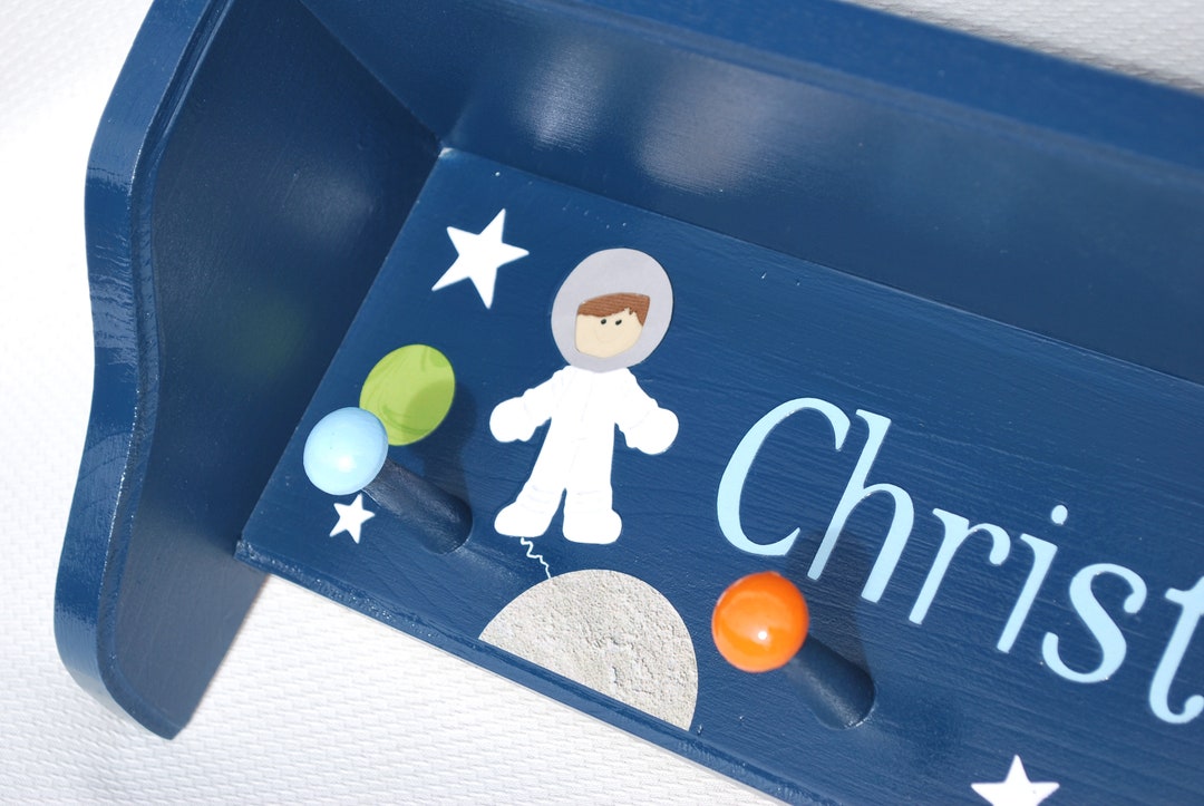 Custom Wall Shelf With Pegs . Outer Space Room Decor . Astronaut Wall ...