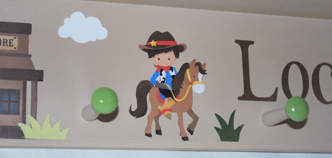 Cowboy Room Decor . Personalized Wall Shelf With Pegs. Cowboy Wall ...