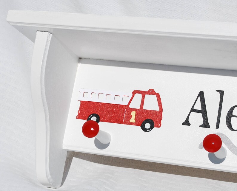 Fireman Shelf With Pegs . Personalized Coat Rack . Fire Truck - Etsy