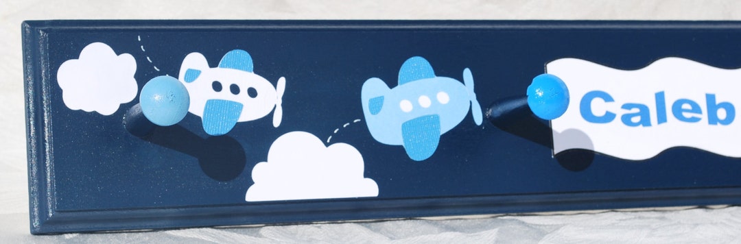 Personalized Airplane Nursery Decor: Wood Sign With Wall Hooks - Etsy