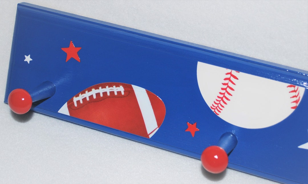 Sports Peg Rack: Personalized Blue Coat Rack, Boy's Room Decor - Etsy