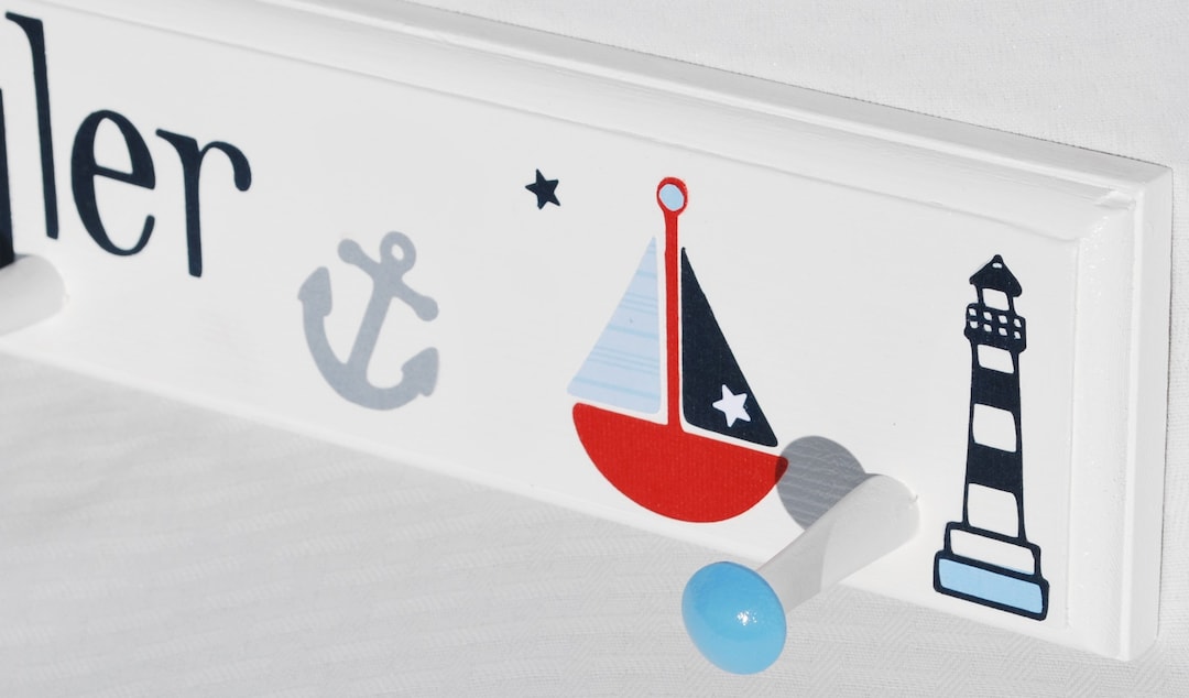 Nautical Kids Room Decor . Red Navy Gray Sail Boat Anchor Whale ...