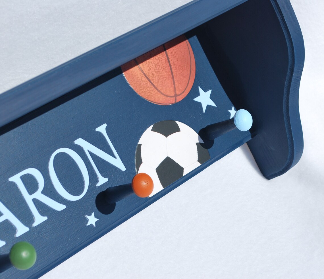 Wood Coat Rack With Shelf SPORTS Coat Rack BASEBALL Soccer - Etsy